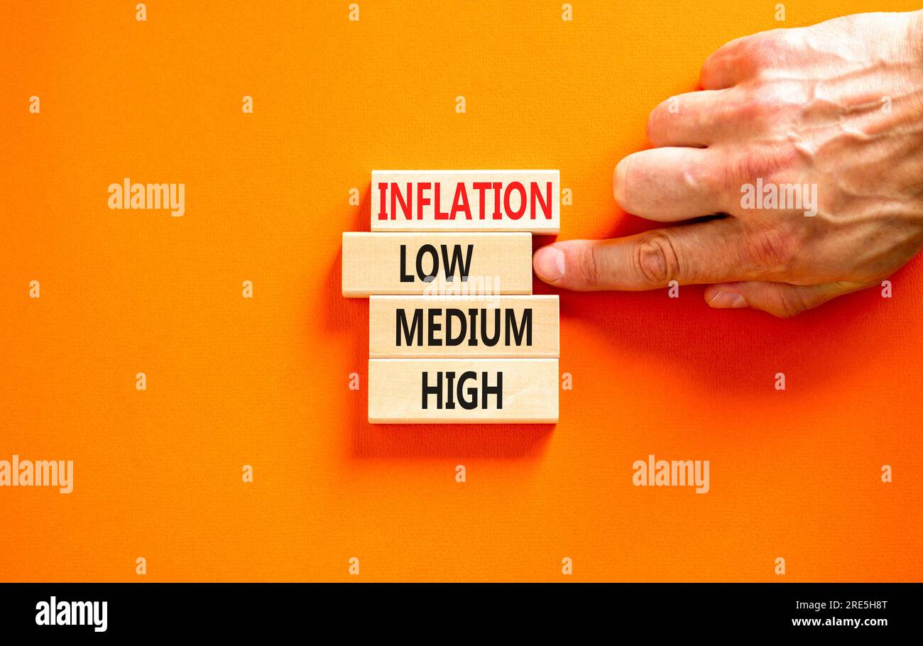 Low inflation symbol. Concept word Inflation low medium high on wooden ...