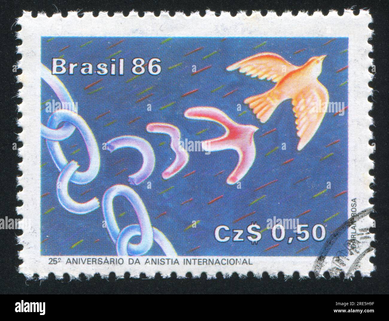 BRAZIL - CIRCA 1986: stamp printed by Brazil, shows pigeon and chain ...