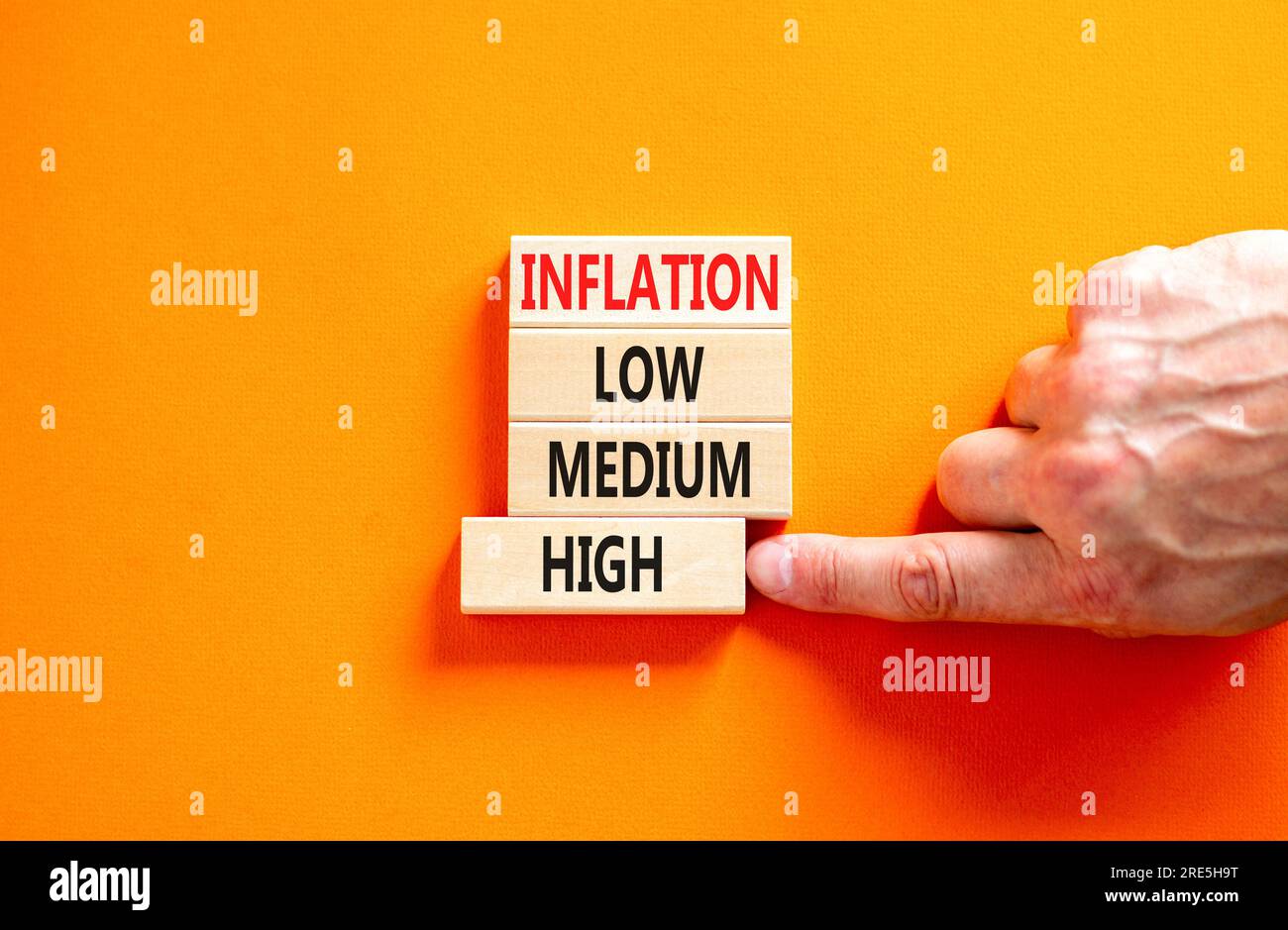 High inflation symbol. Concept word Inflation low medium high on wooden ...