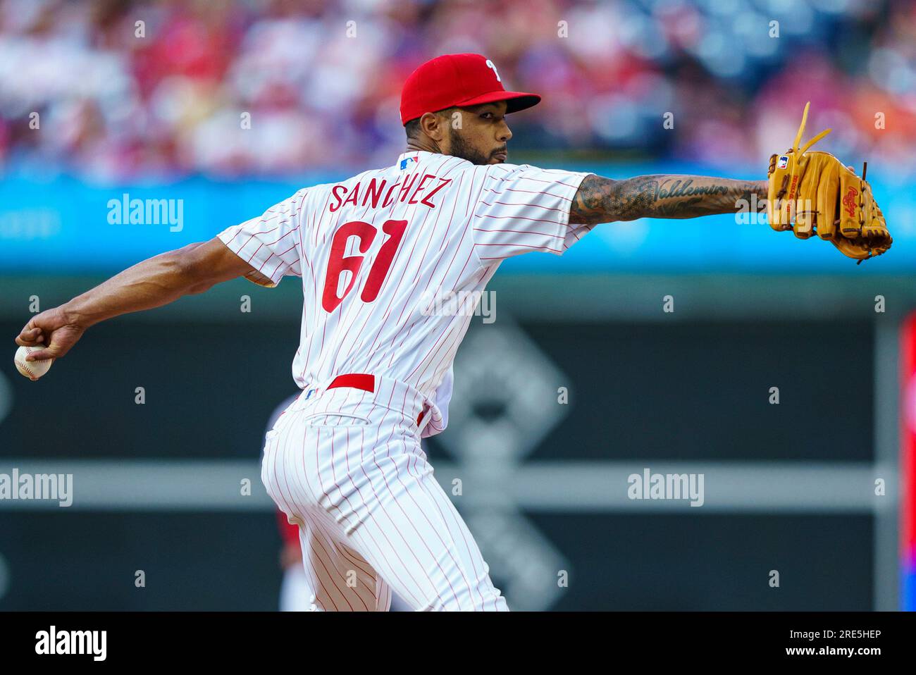 Philadelphia Phillies starting pitcher Cristopher Sanchez in action ...