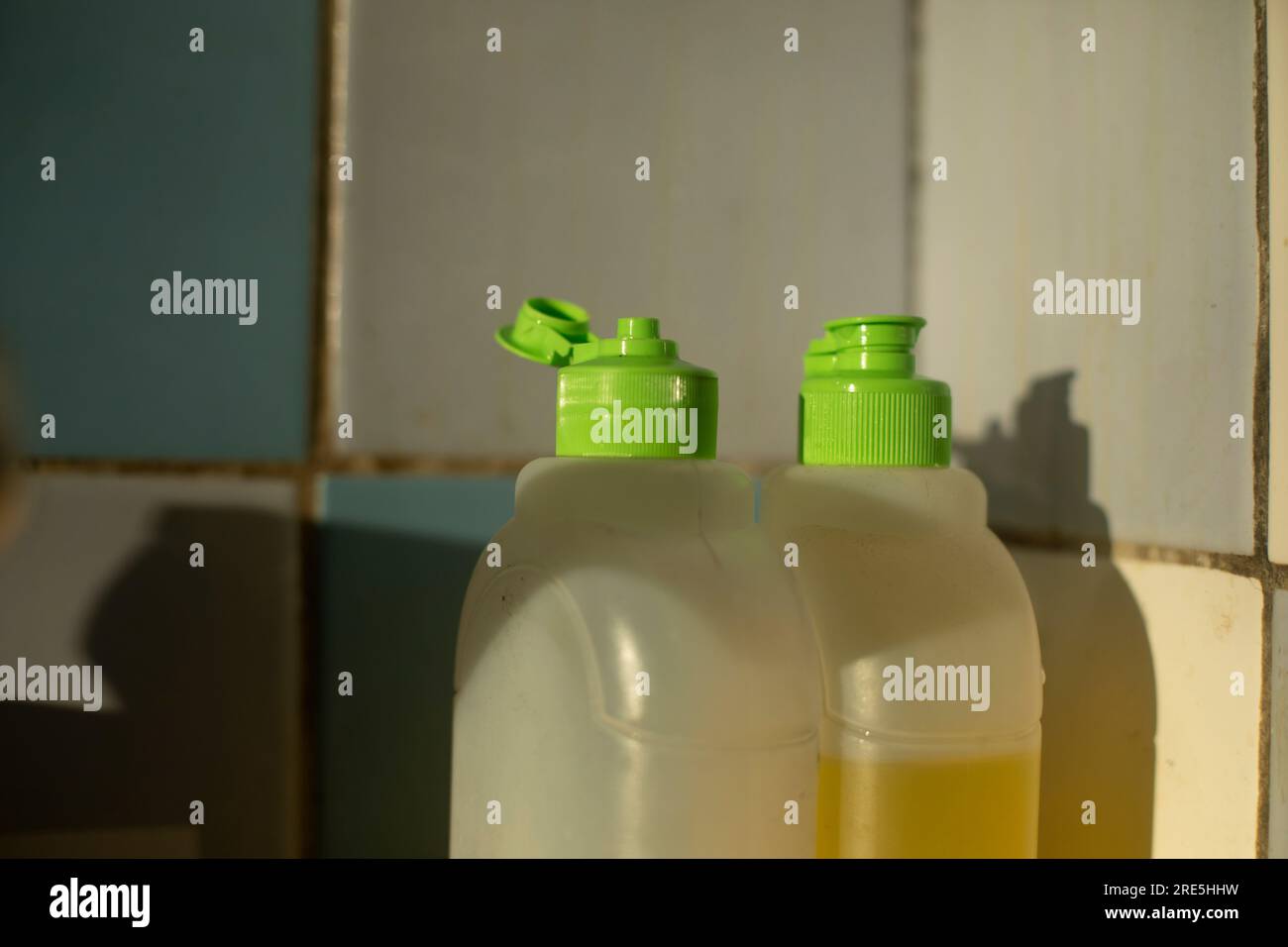 Detergents. Dish soap. Kitchen details. Soap solution in bottle Stock ...