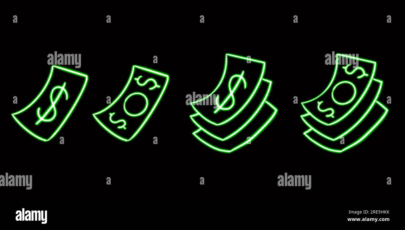 banknote dollars sign symbol glowing desktop icon, neon sticker, money ...