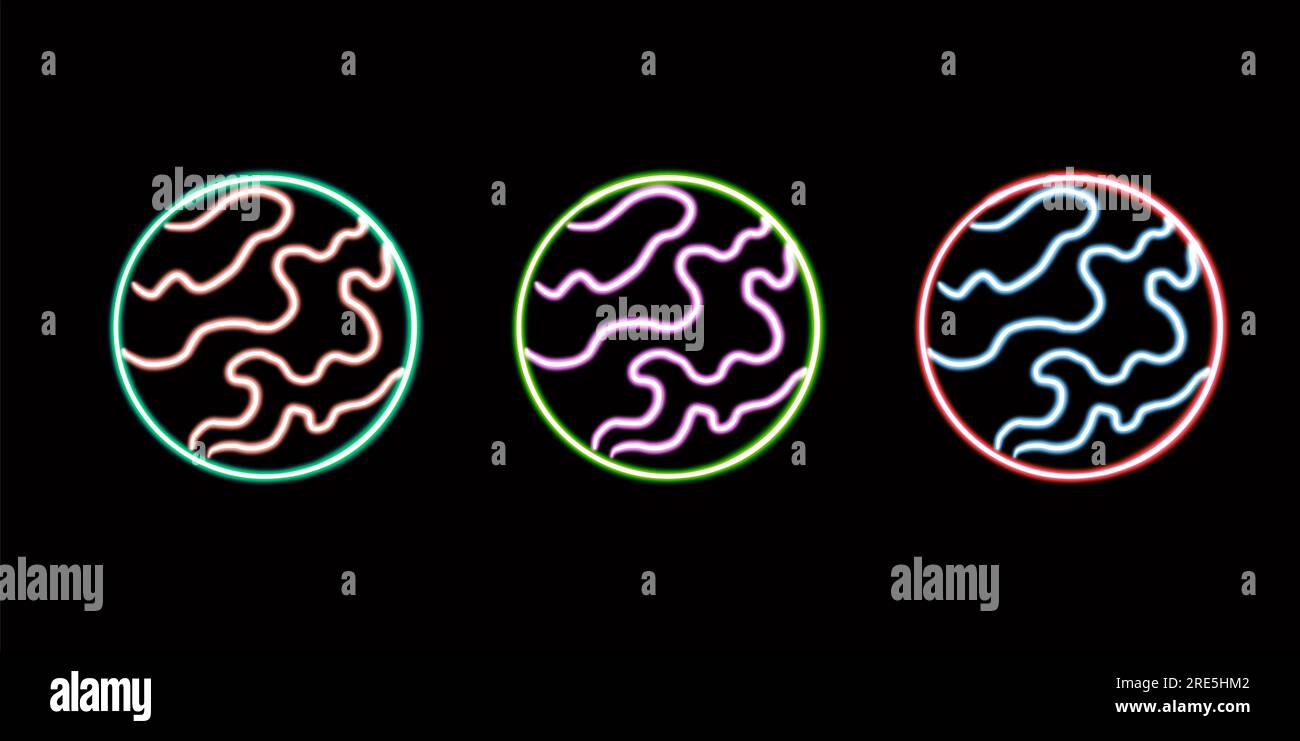 neon planets glowing desktop icon, space neon sticker, neon figure ...