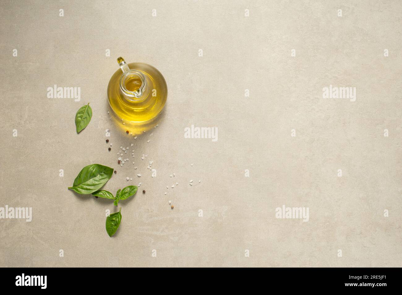 Gray cooking background with spices, oil and other kitchen tools Stock ...