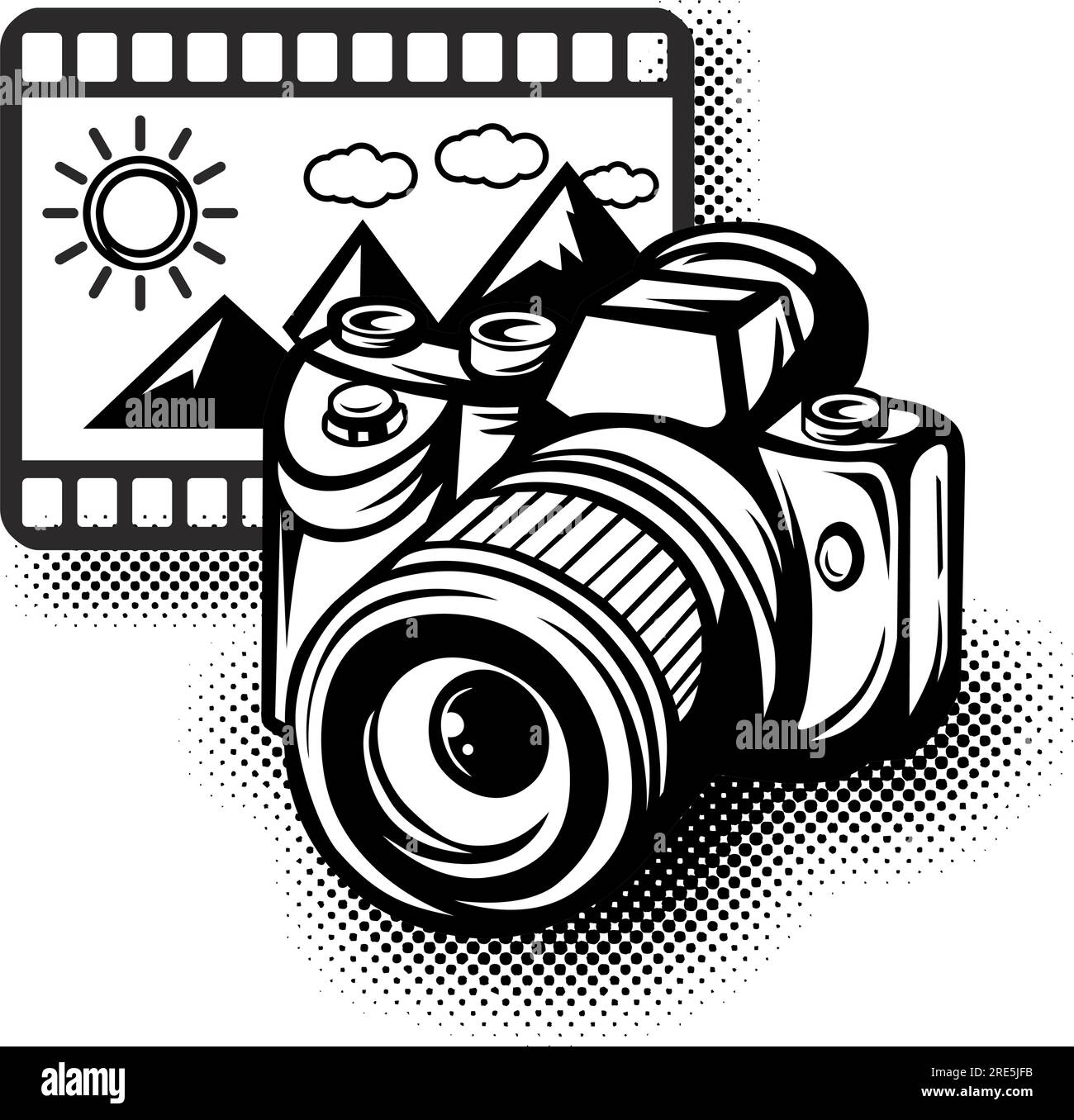 Photo gallery icon. Photo camera with photograph in cartoon style ...