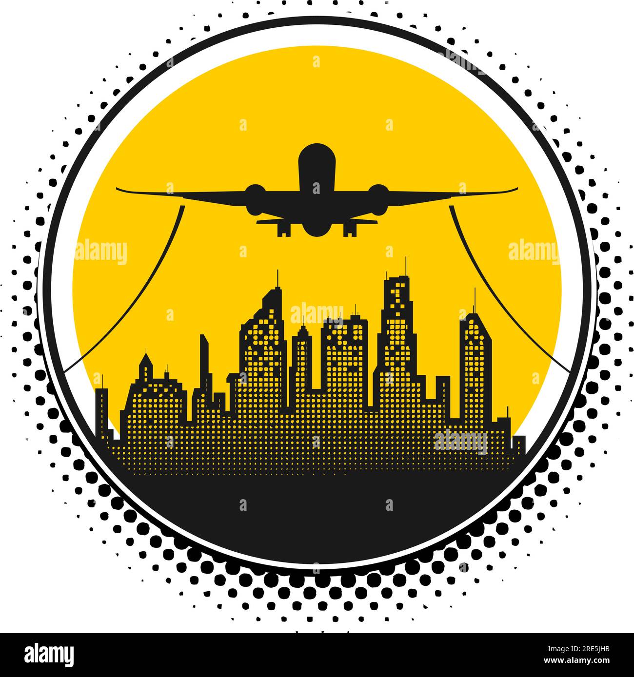 Take Off, plane landing, airplane over city, in the night sky on moon ...