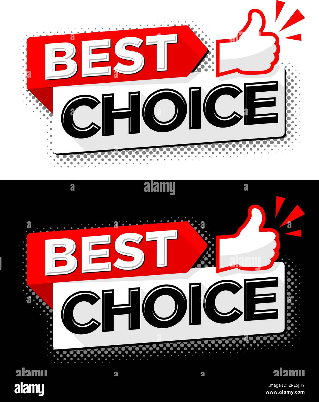 Best choice sticker or banner with thumb up in cartoon comic style ...
