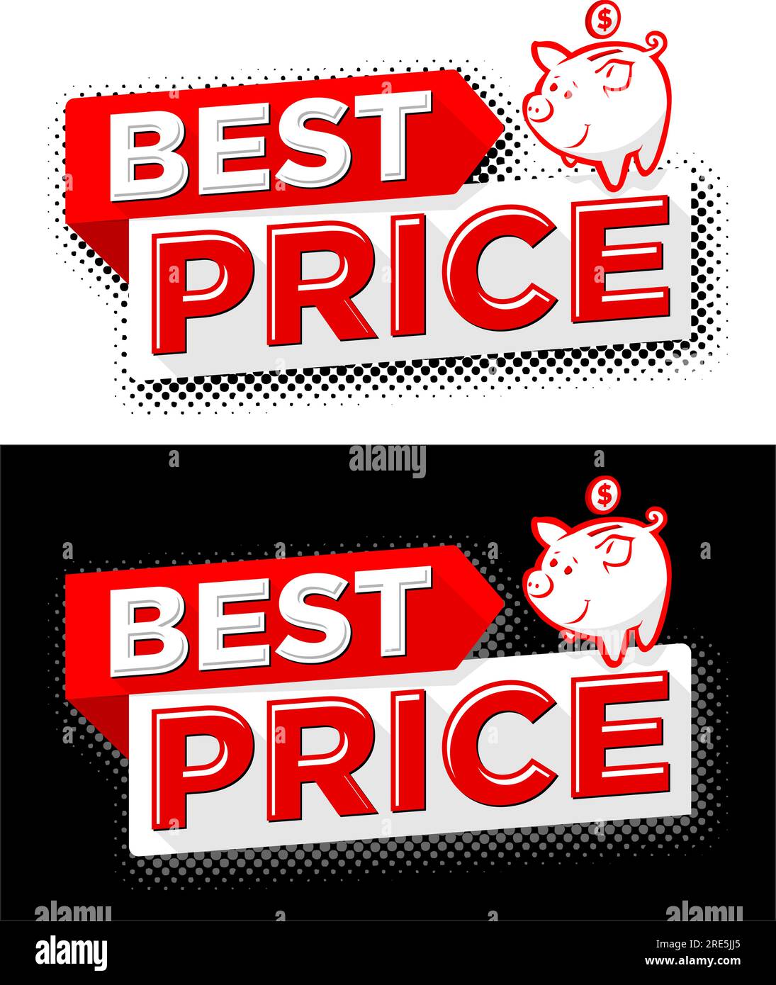 Best price. Advertising sticker with red fun piggy bank. Vector on ...