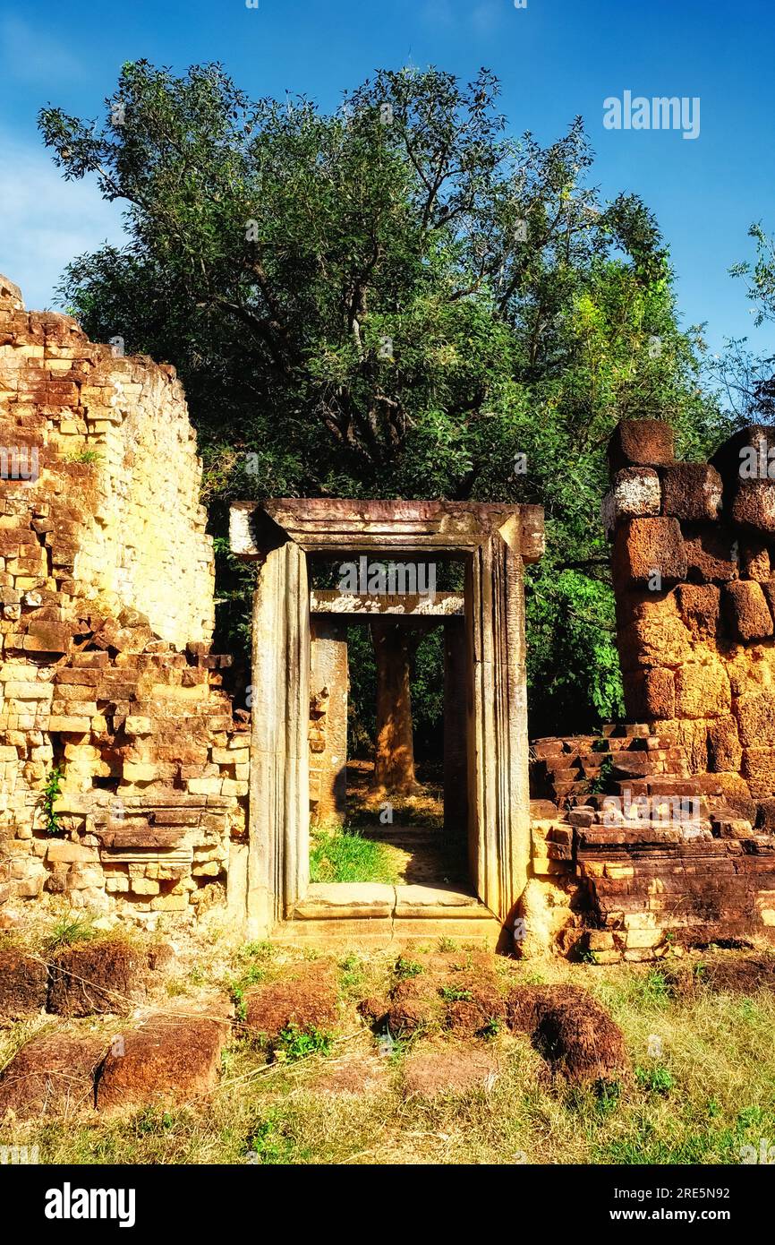 Ancient Cambodian ruins in the forest, building wall, landscape Stock ...