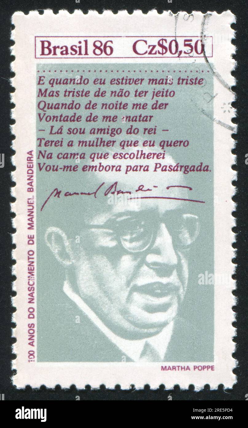 BRAZIL - CIRCA 1986: stamp printed by Brazil, shows Manuel Bandeira ...