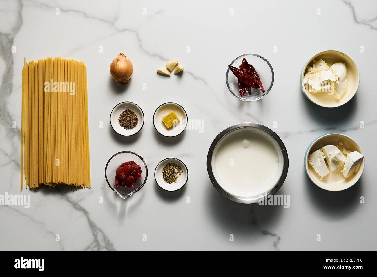 Mexican pasta ingredients. Pasta with sauce based on sour cream and ...