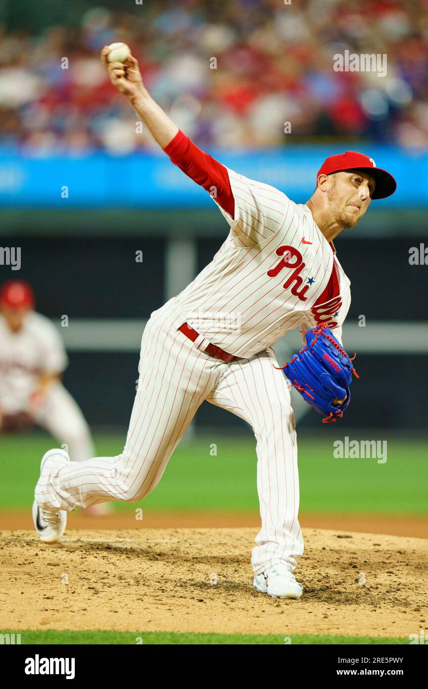 Philadelphia Phillies relief pitcher Jeff Hoffman in action during the baseball game against the ...