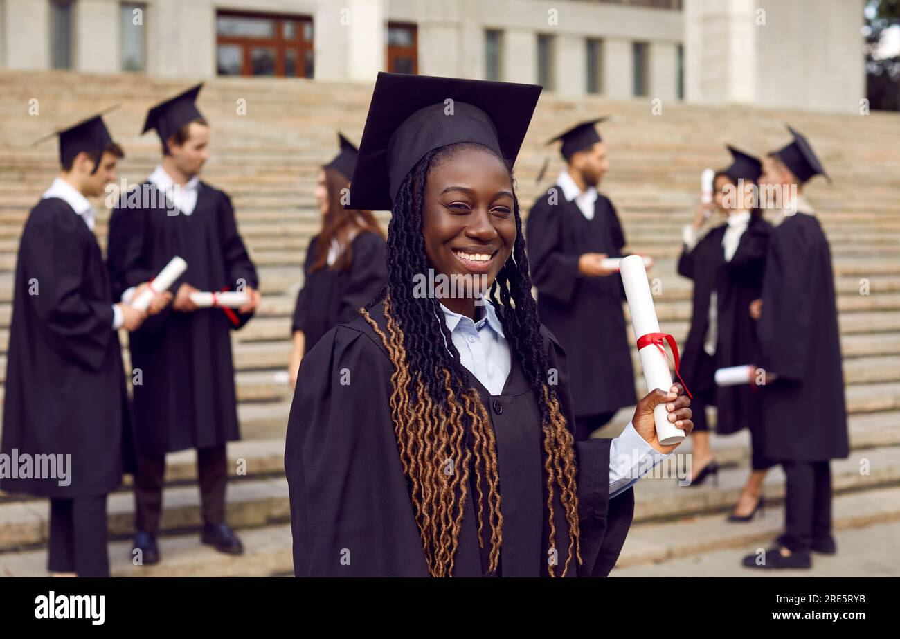 Happy African American school, college or university student girl on ...