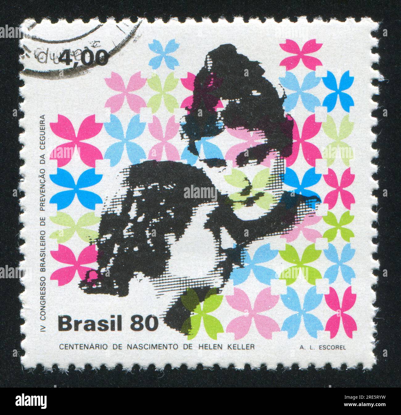 BRAZIL - CIRCA 1980: stamp printed by Brazil, shows Helen Keller and ...