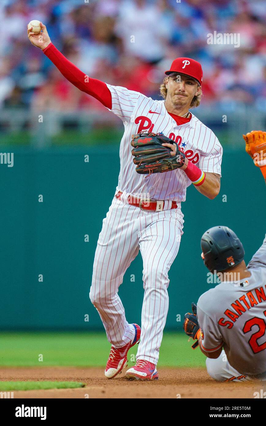 Philadelphia Phillies second baseman Bryson Stott in action during the baseball game against the ...