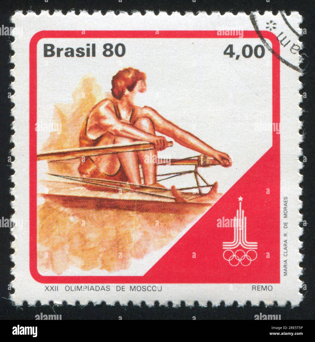 BRAZIL - CIRCA 1980: stamp printed by Brazil, shows Moscow Olympiad Rowing, circa 1980 Stock ...