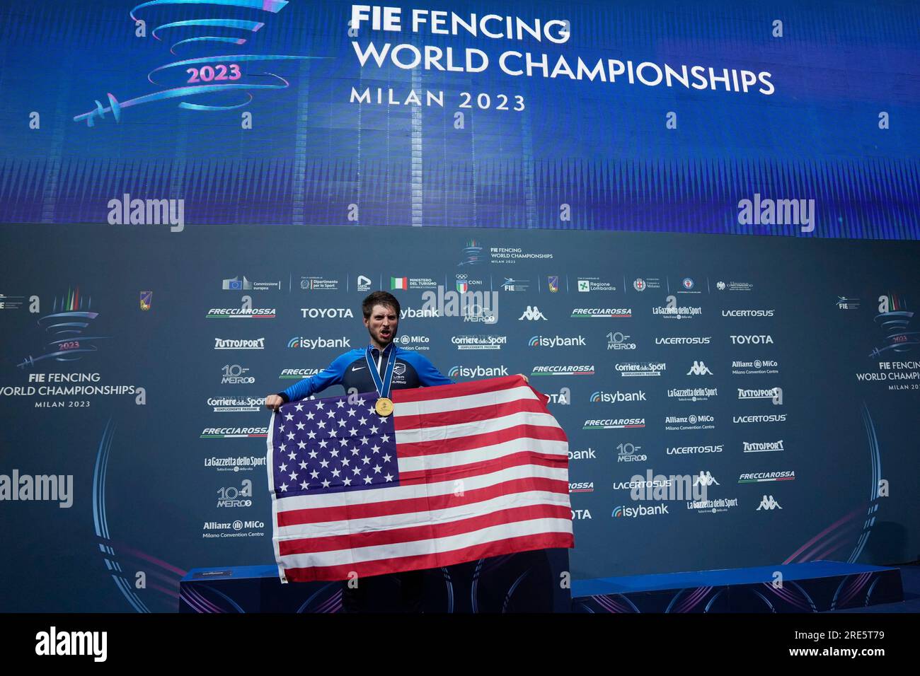 Eli Dershwitz, of the United States, celebrates on the podium after ...