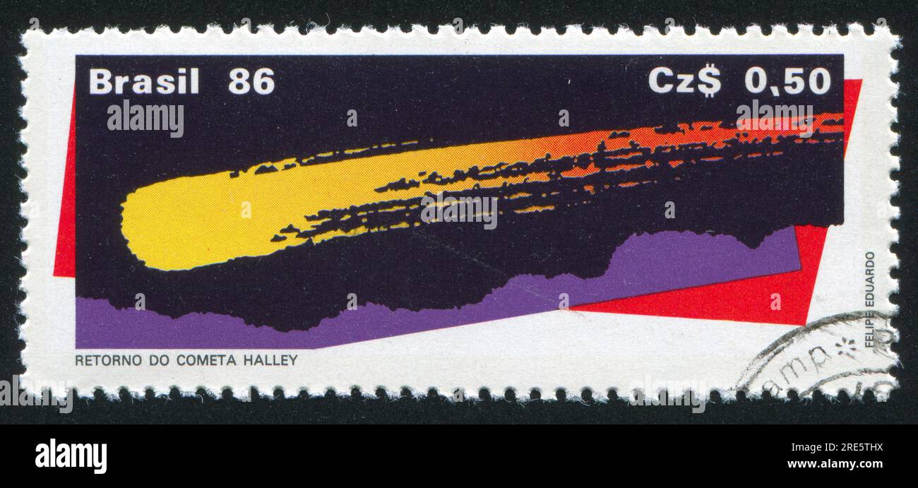 BRAZIL - CIRCA 1986: stamp printed by Brazil, shows Halley’s Comet ...