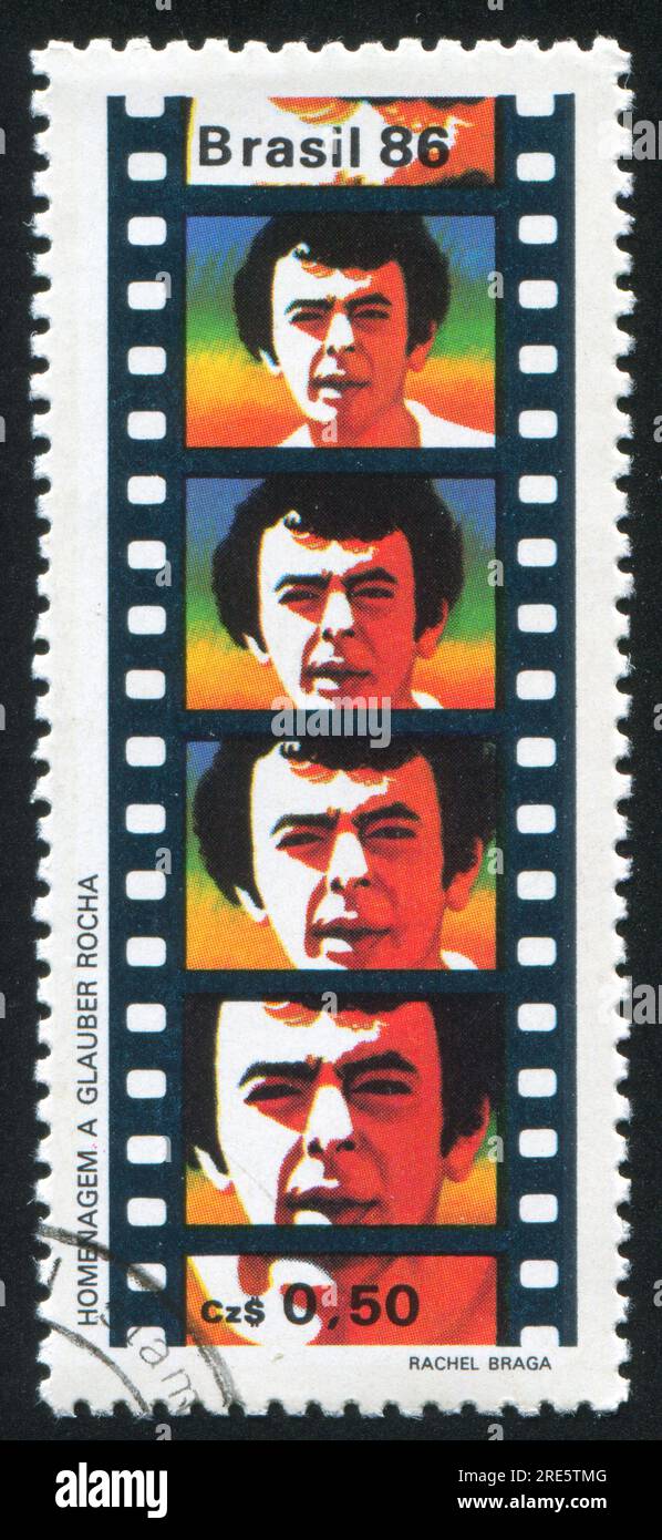 BRAZIL - CIRCA 1986: stamp printed by Brazil, shows Glauber Rocha Film ...