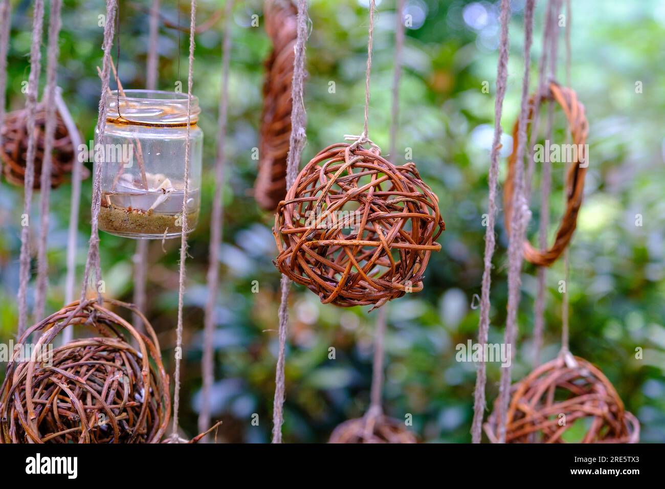 wicker decorations, balls. decorations, visual elements hung in strings ...
