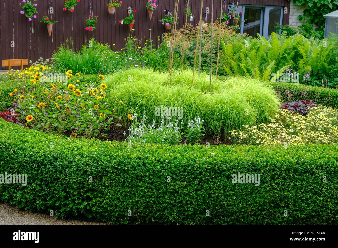 Decorative garden landscaping, beautiful yard elements in the ...