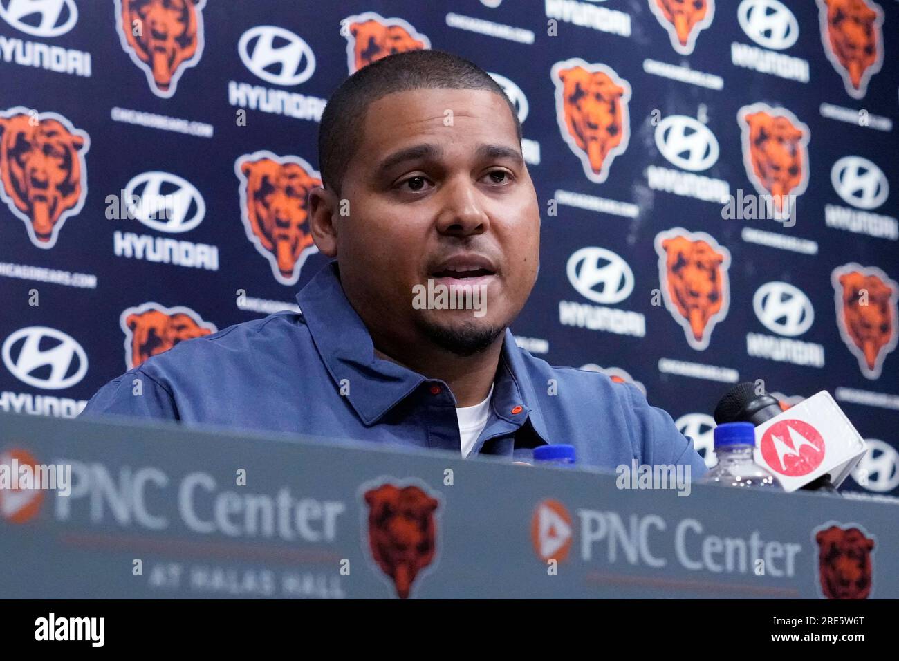 Chicago Bears general manager Ryan Poles speaks during a news ...