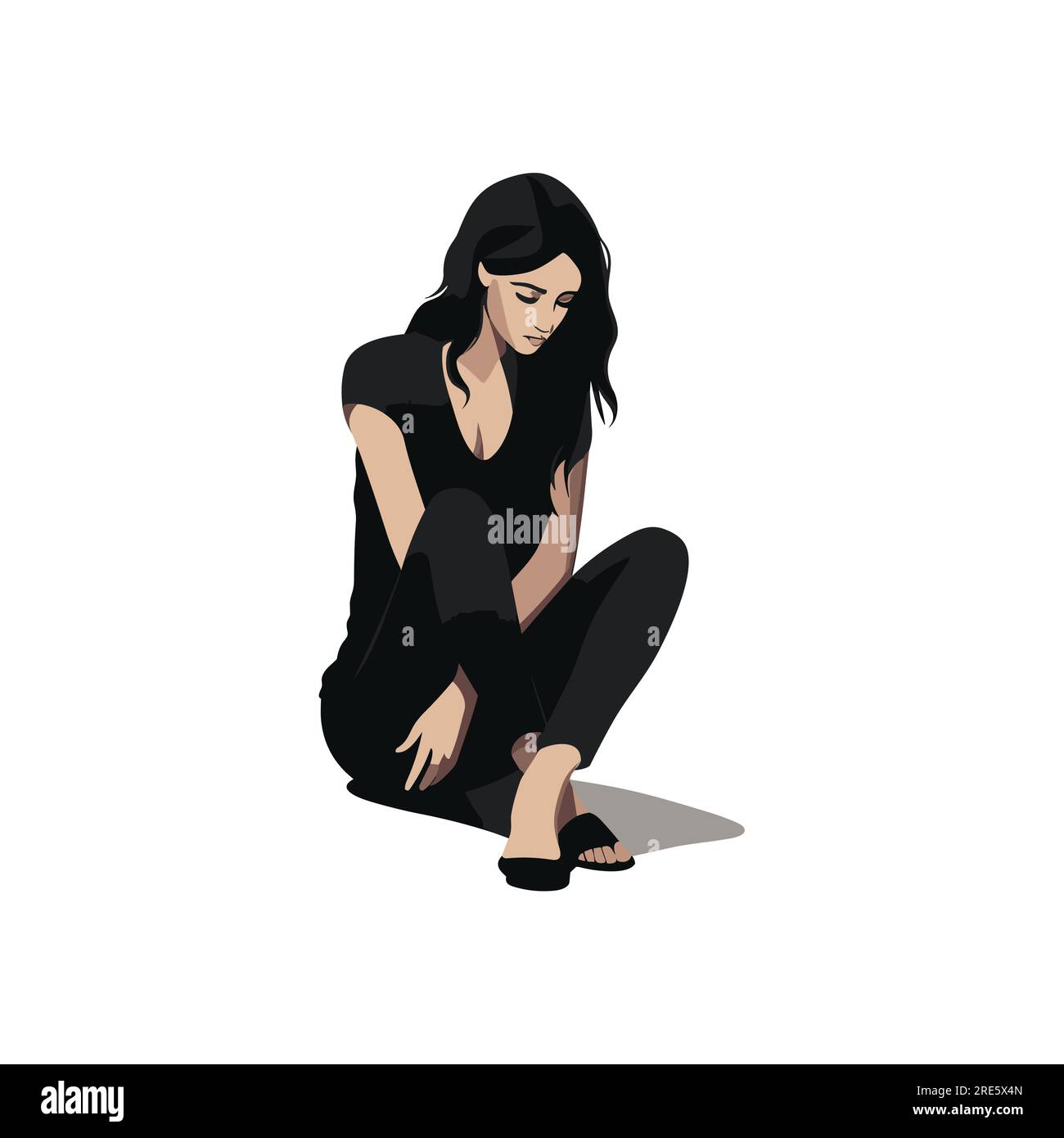 Beautiful sad girl sitting isolated Stock Vector Images - Alamy