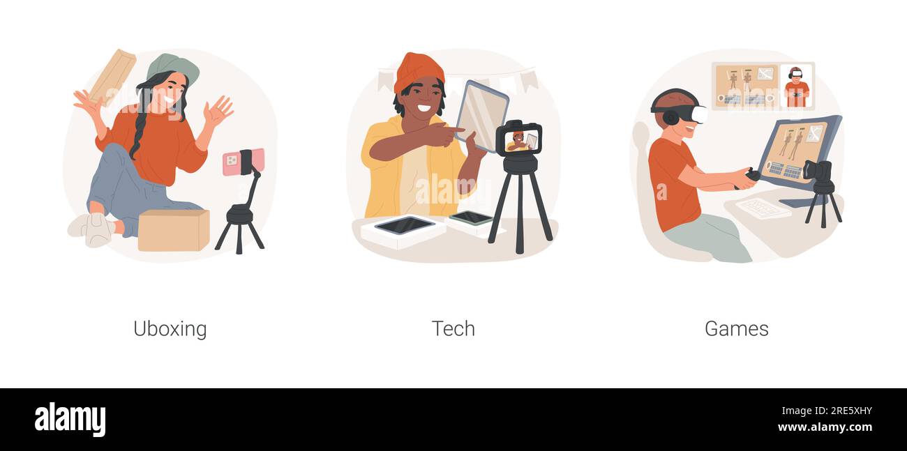 Filming testimonials isolated cartoon vector illustration set. Happy ...