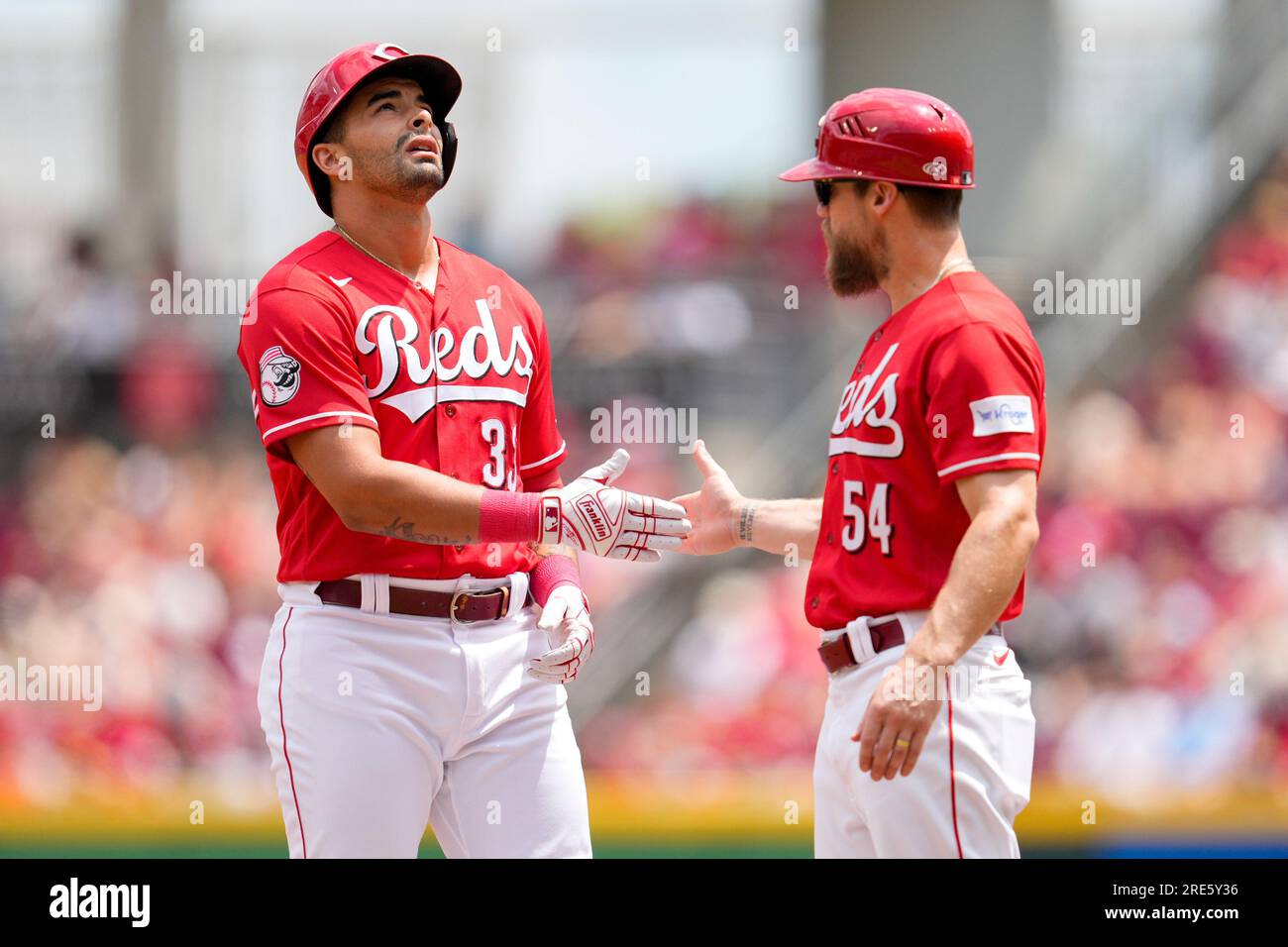 Cincinnati Reds' Christian Encarnacion-Strand (33) celebrates with ...