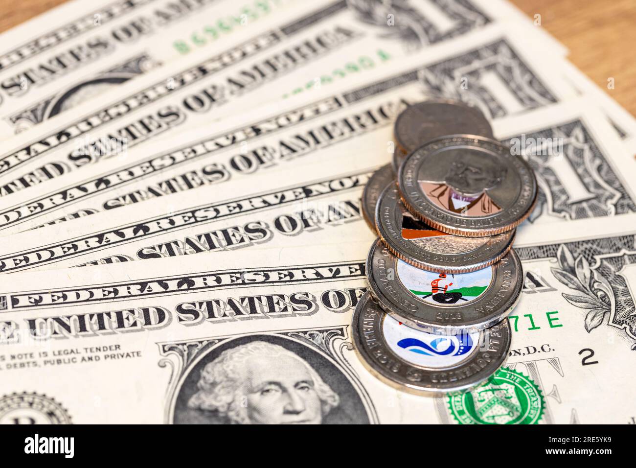 Panama, Panamanian money, coins and dollar bill, means of payment ...