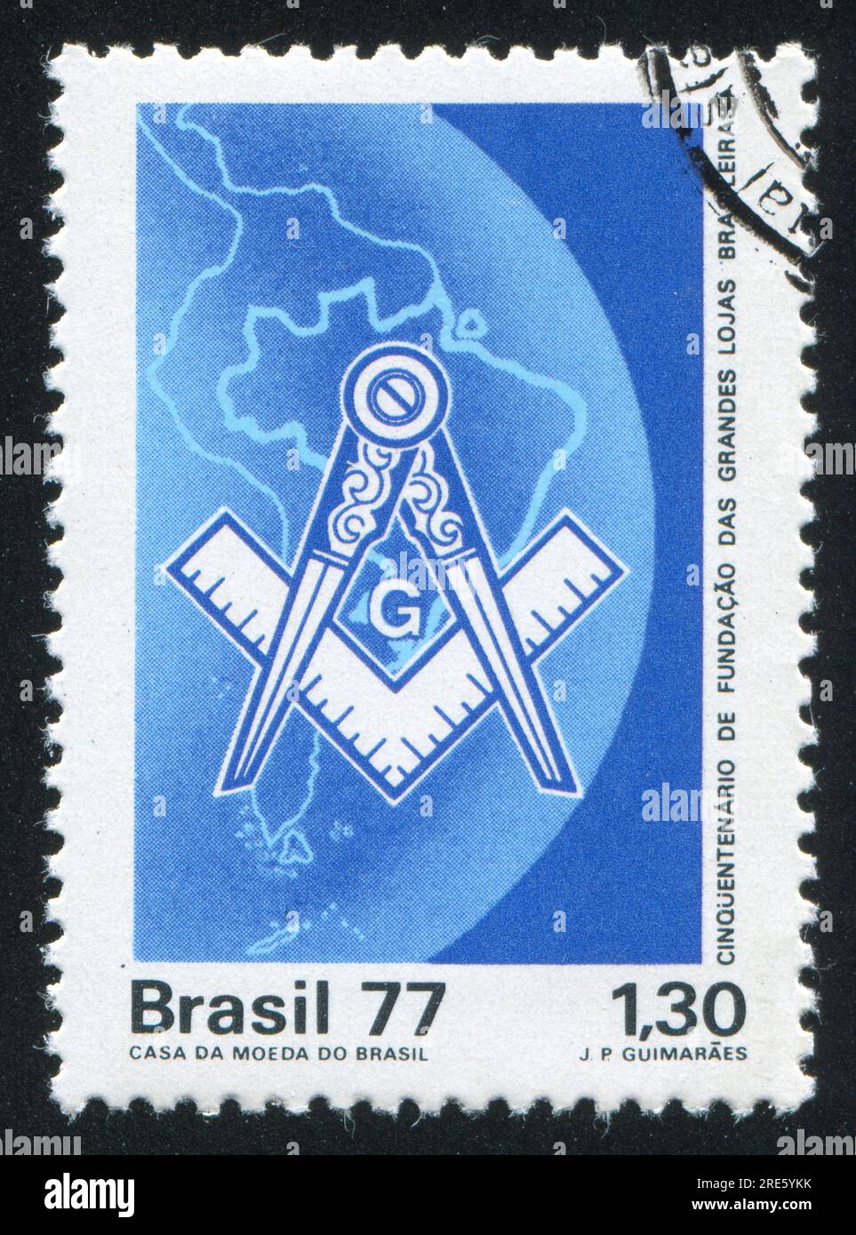 BRAZIL - CIRCA 1977: stamp printed by Brazil, shows Masonic Emblem Map ...