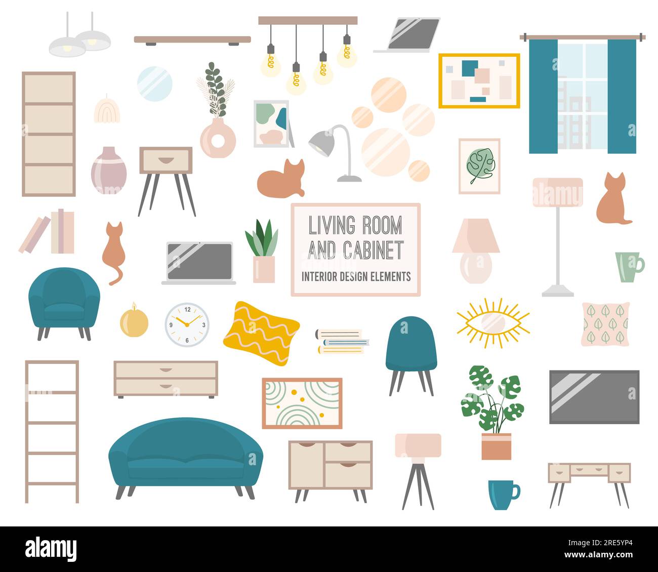 Set of living room and cabinet interior design elements, vector illustration Stock Vector Image ...