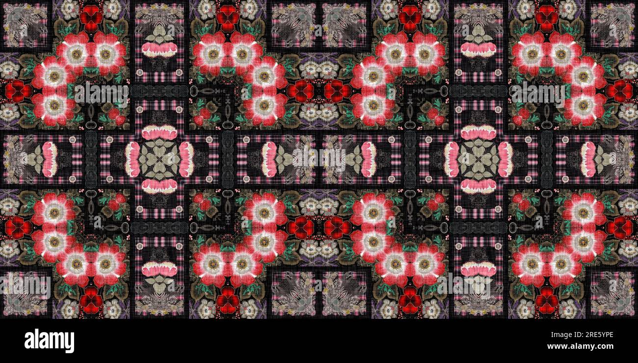 Boho folkloric flower banner with a gypsy retro style. Repeatable ...