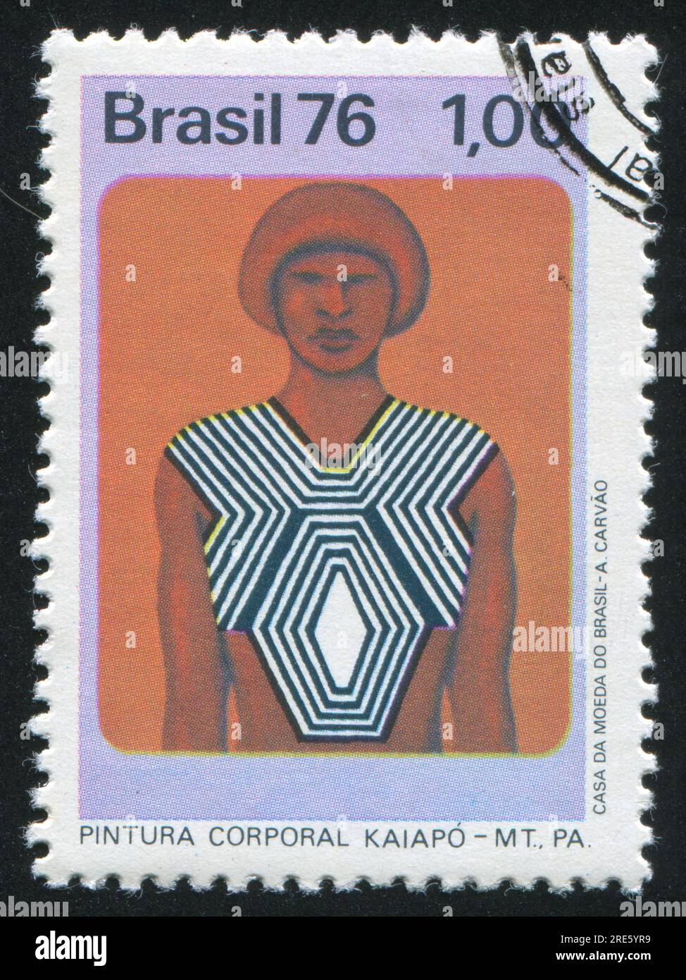 BRAZIL - CIRCA 1976: stamp printed by Brazil, shows Kaiapo Body ...