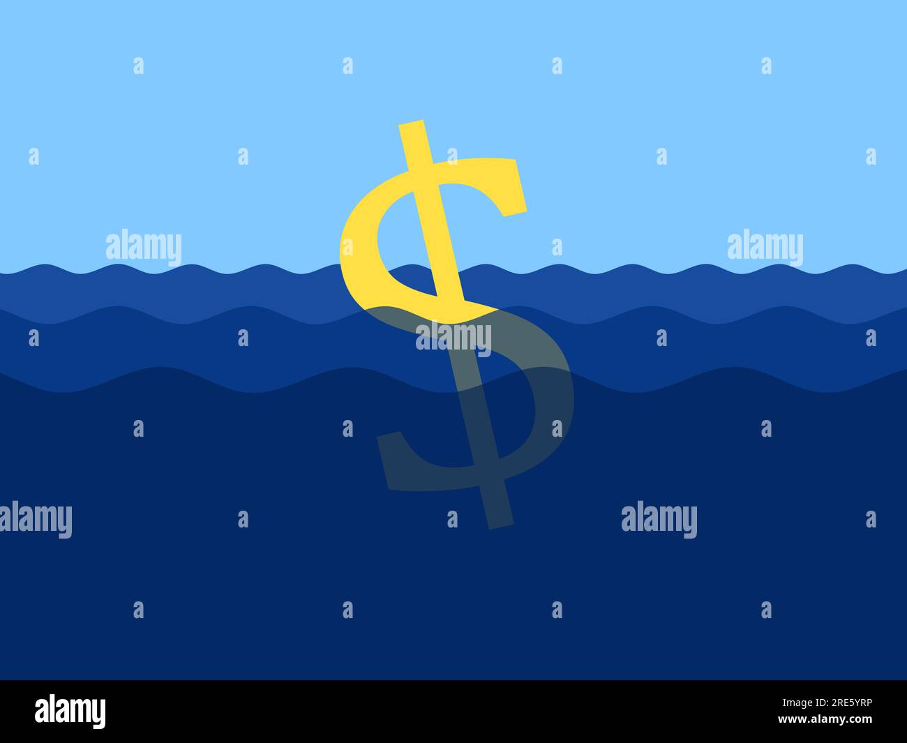 Sinking US Dollar as metaphor of currency after inflation and ...