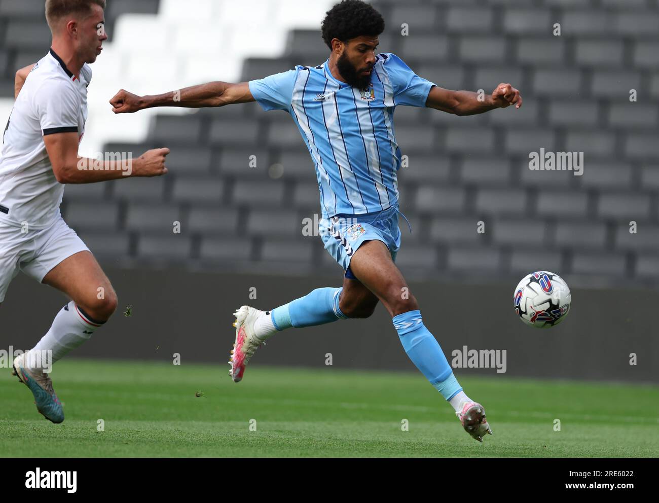 Coventry City's Ellis Simms attempts a shot on goal during the pre ...