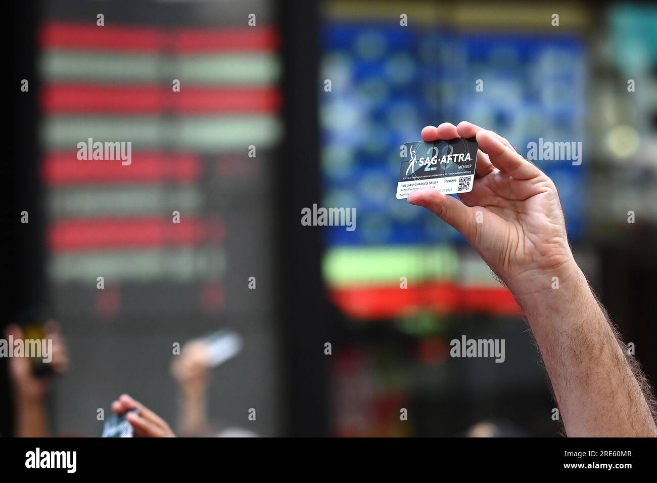 New York, USA. 25th July, 2023. SAG-AFTRA members show their membership ...