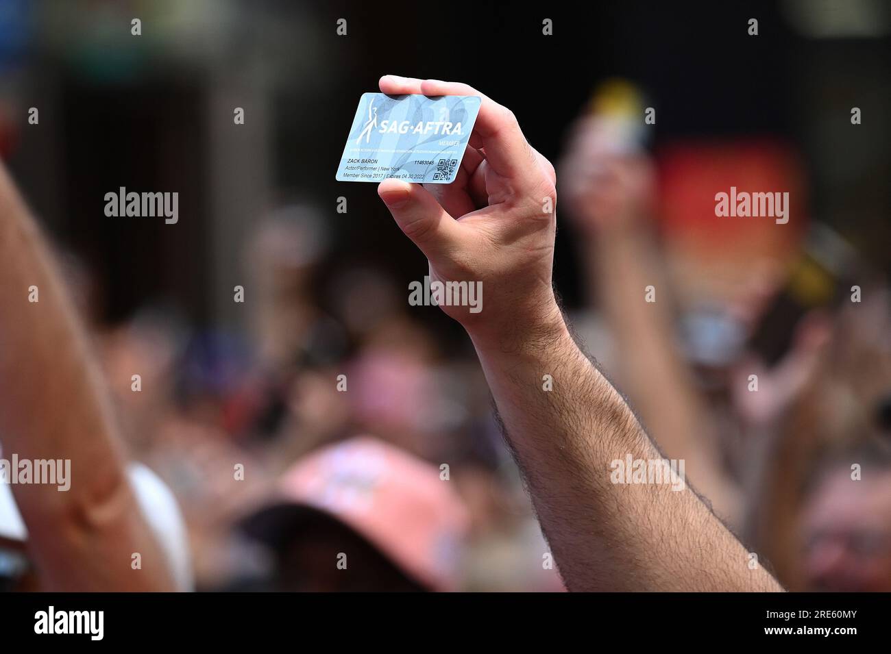New York, USA. 25th July, 2023. SAG-AFTRA members show their membership ...