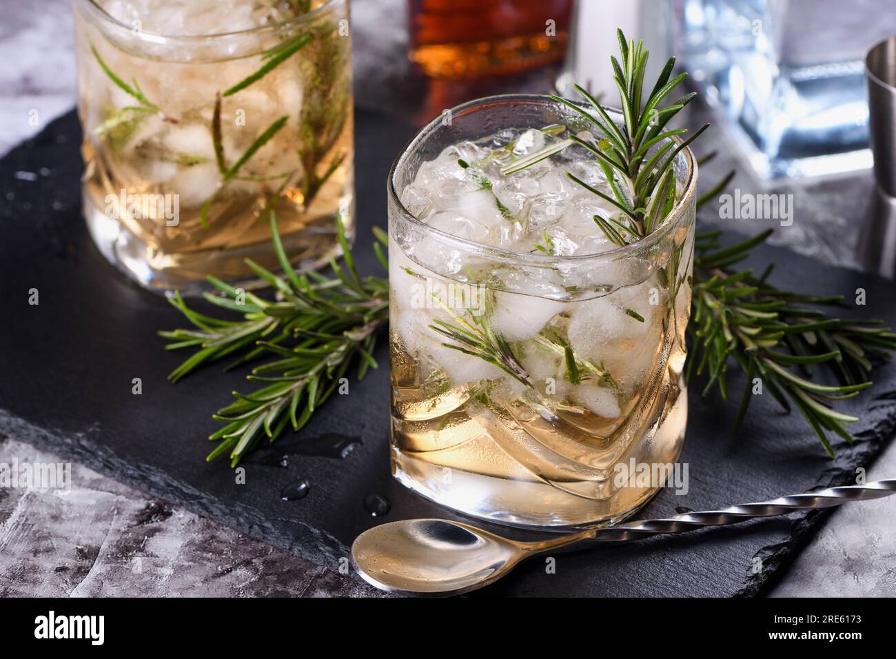 The Rosemary Vodka cocktail consists of maple syrup with a small amount ...