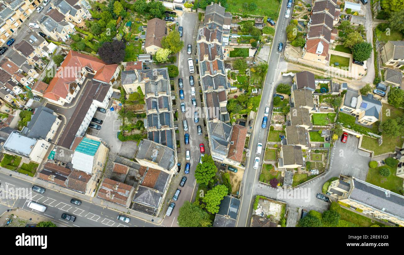 Aerial drone photo of Hanover Street in Bath UK, on the 25/07/2023 ...