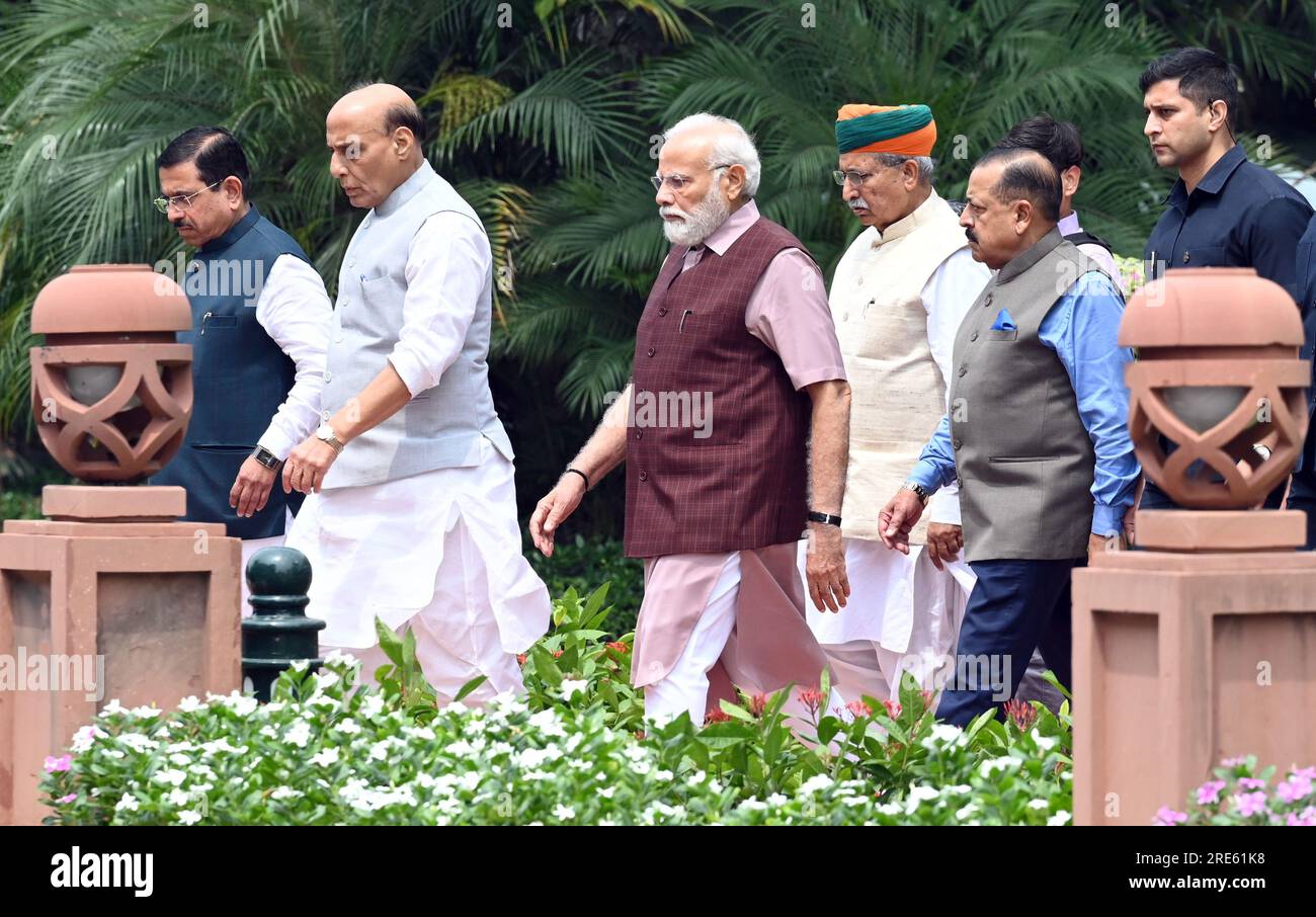 New Delhi, India. 25th July, 2023. NEW DELHI, INDIA - JULY 25: Prime Minister Narendra Modi and ...