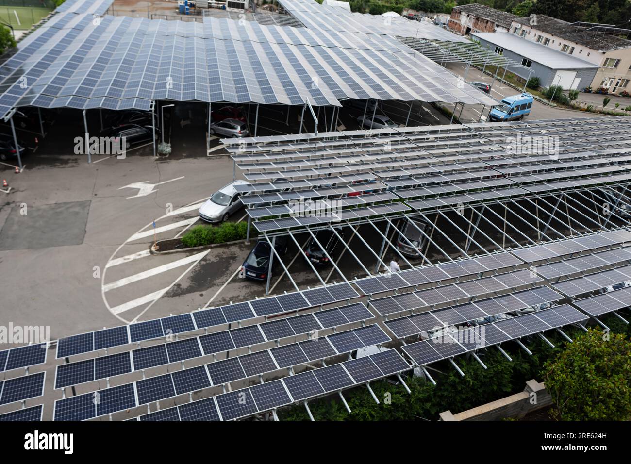 Solar panels installed on the roof of a car parking in the city Stock ...