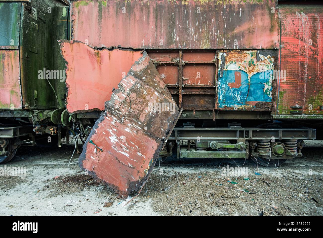 Abandoned and deteriorating railway carriages at Hellifield station in ...
