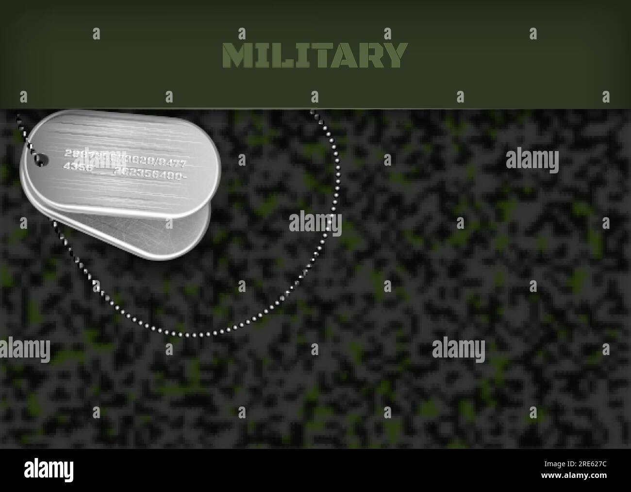 Metal silver military badge with a chain on a military background ...