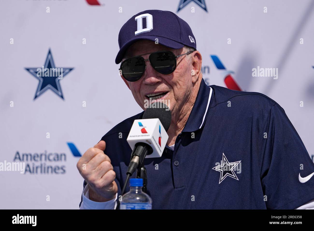 Dallas Cowboys owner Jerry Jones speaks to reporters during a news ...
