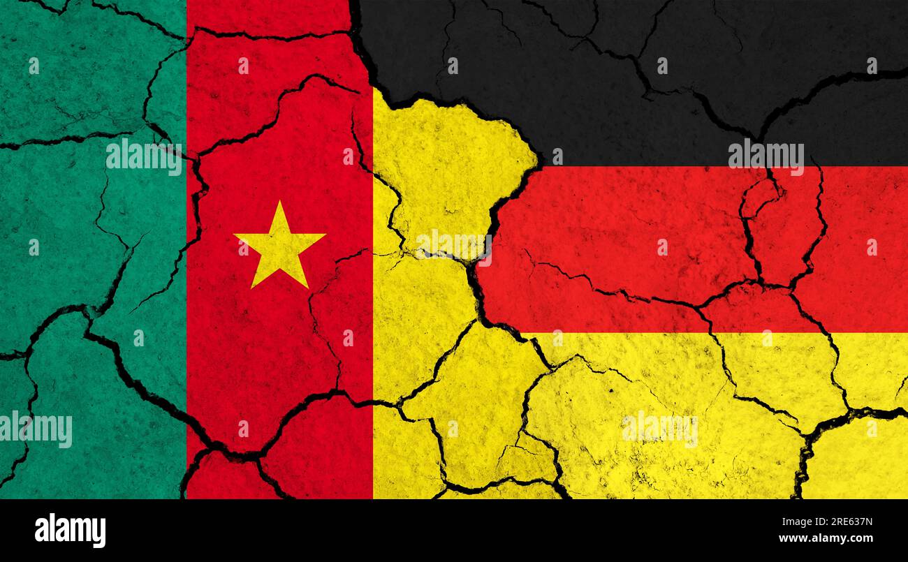 Flags of Cameroon and Germany on cracked surface - politics ...