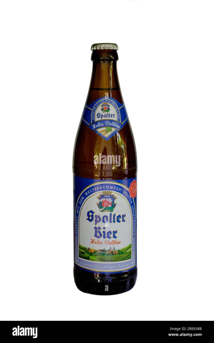 bottle of german spalter helles vollbier full beer cut out on white ...