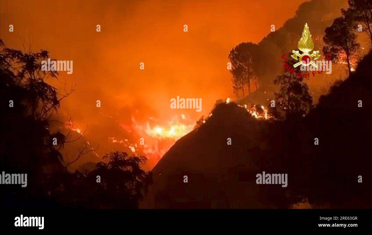 This picture released by the Italian firefighters shows wildfires in ...