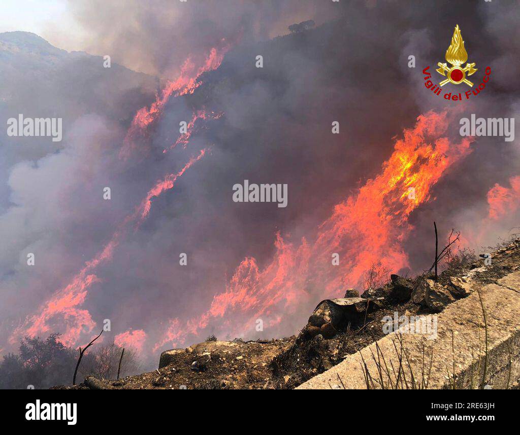This picture released by the Italian firefighters shows wildfires in ...