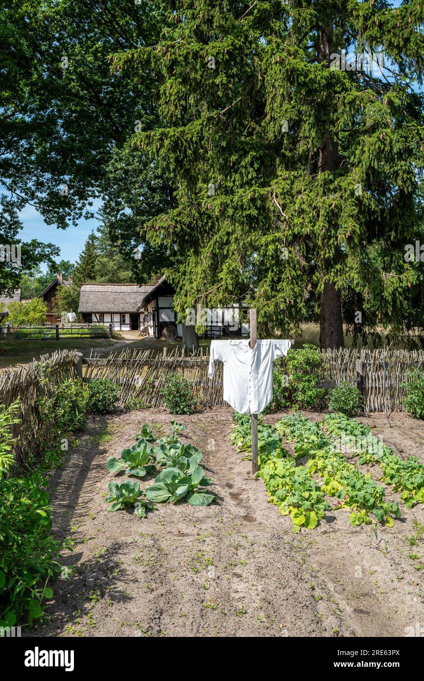Garden of an old wooden farmhouse in Kluki, Prussian fishing village on ...